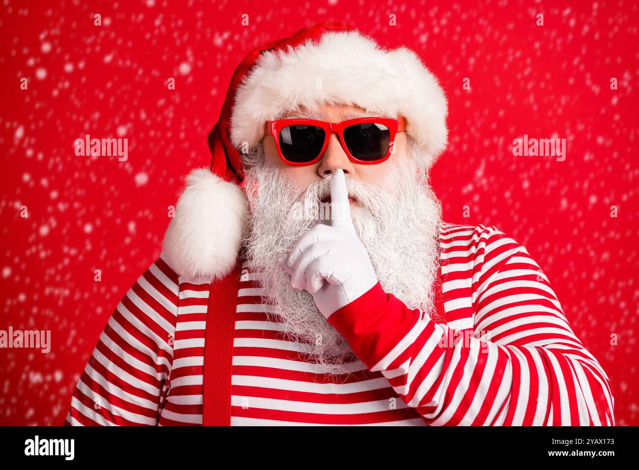 Close-up portrait of his he nice handsome mysterious white-haired Santa ...