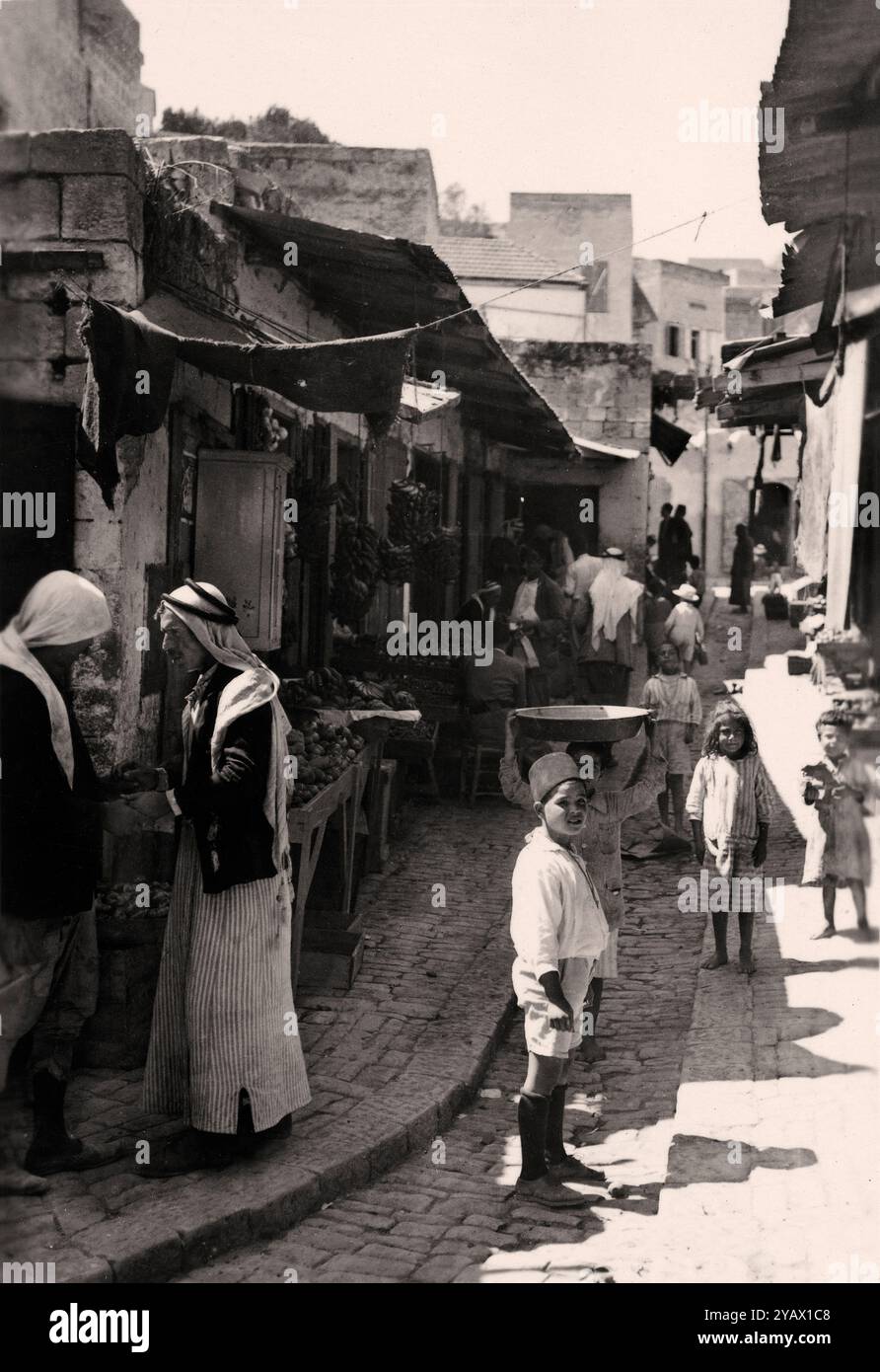 Street in older Nazareth, vegetable market in 1940 Stock Photo - Alamy