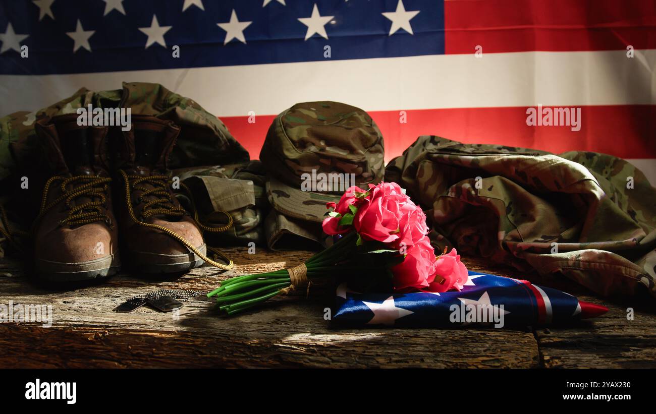 MIlitary stuff on the gorund to celebrate veterans Day Stock Photo - Alamy