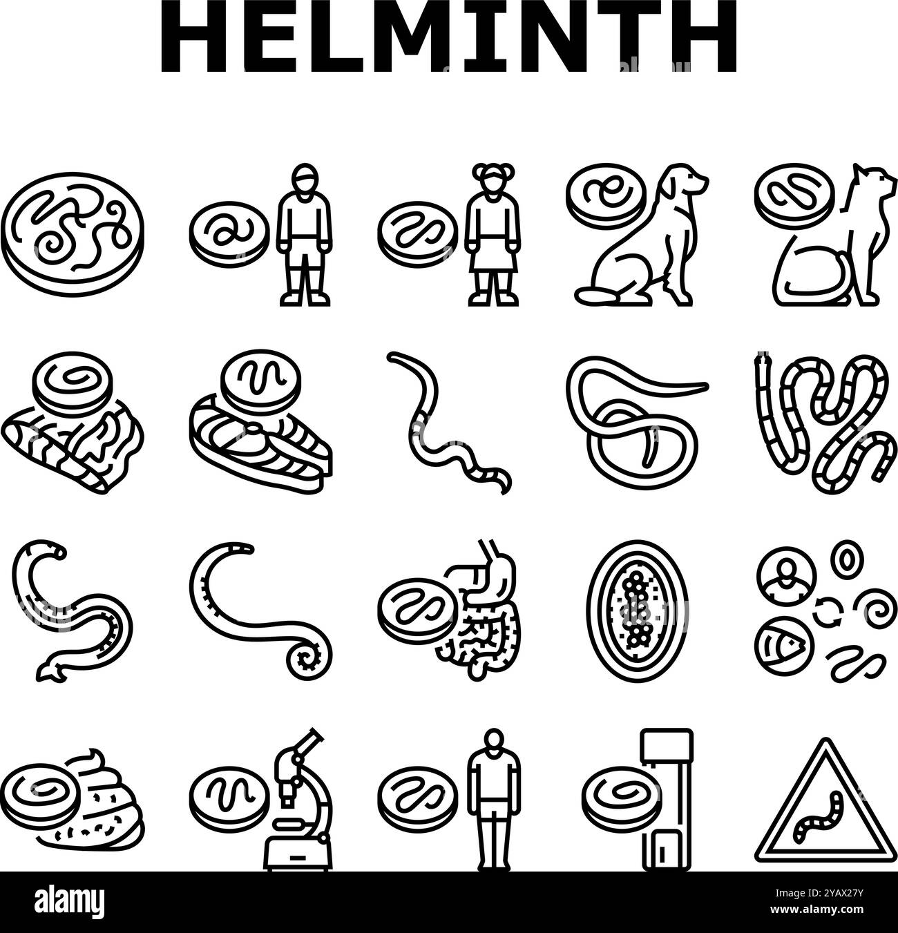helminth worm parasite roundworm icons set vector Stock Vector Image ...