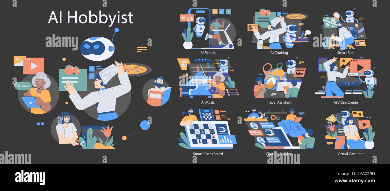 AI Hobbyist set. People engaging with artificial intelligence in daily ...