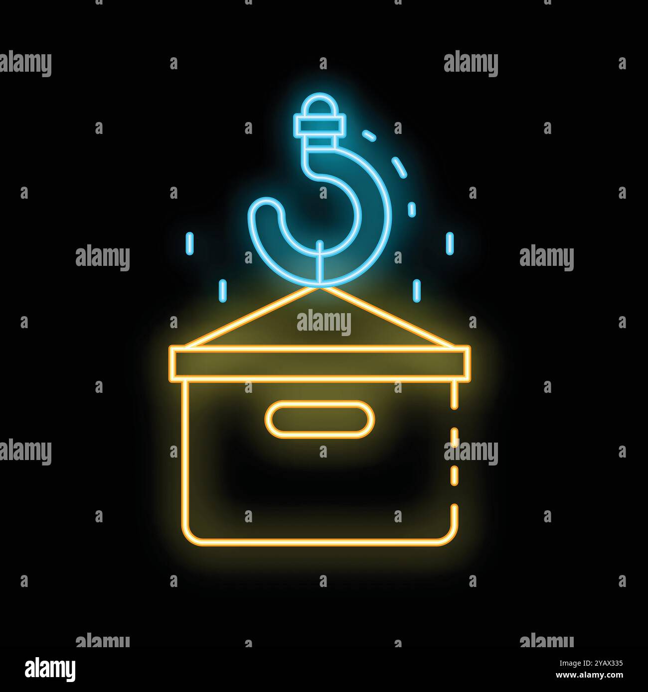 Neon sign representing a crane hook lifting a box, perfect for ...