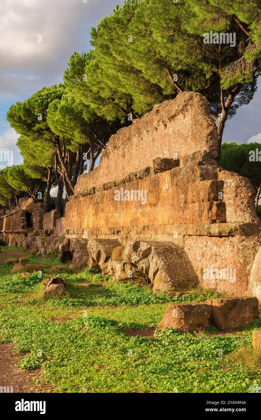 Ancient roman aqueduct beautiful arches ruins in Rome public park with ...