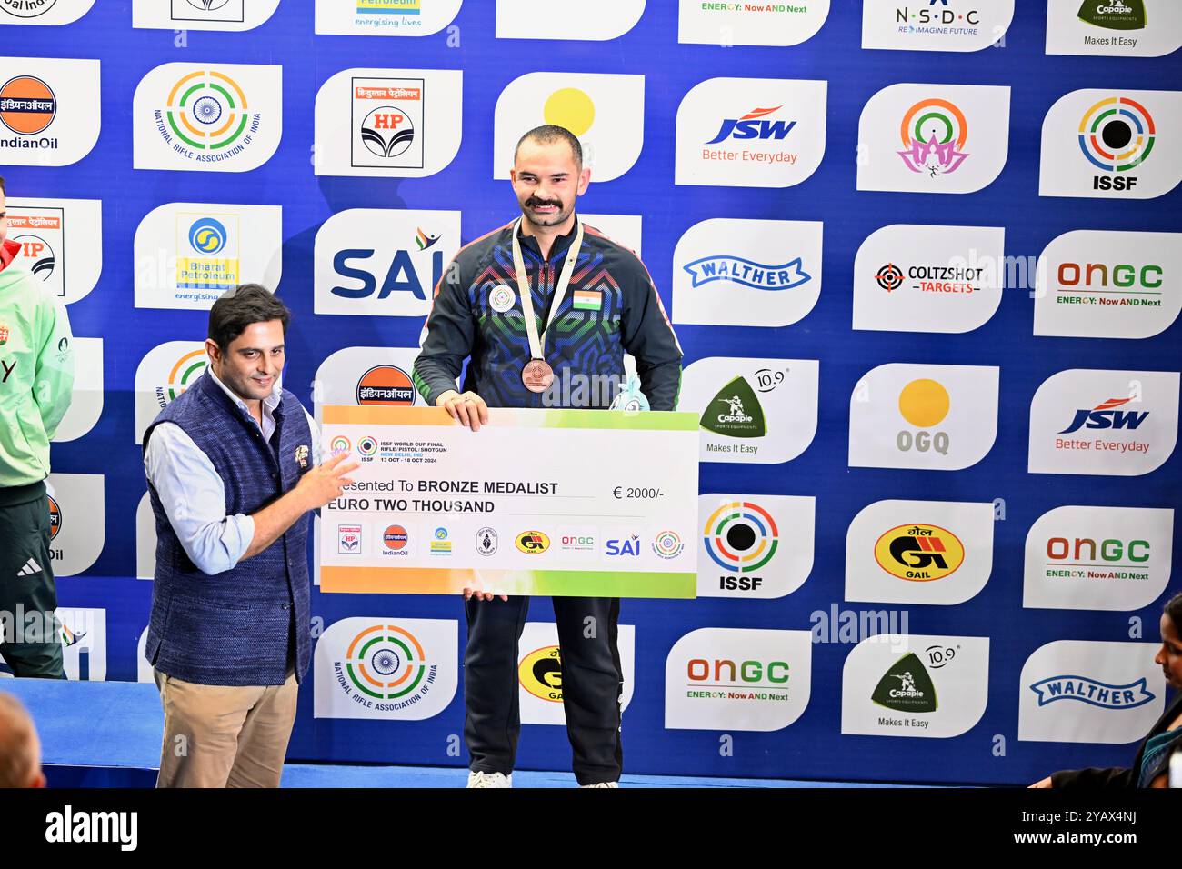 Delhi, INDIA. 16th Oct, 2024. Akhil Sheoran of India won Bronze medal ...