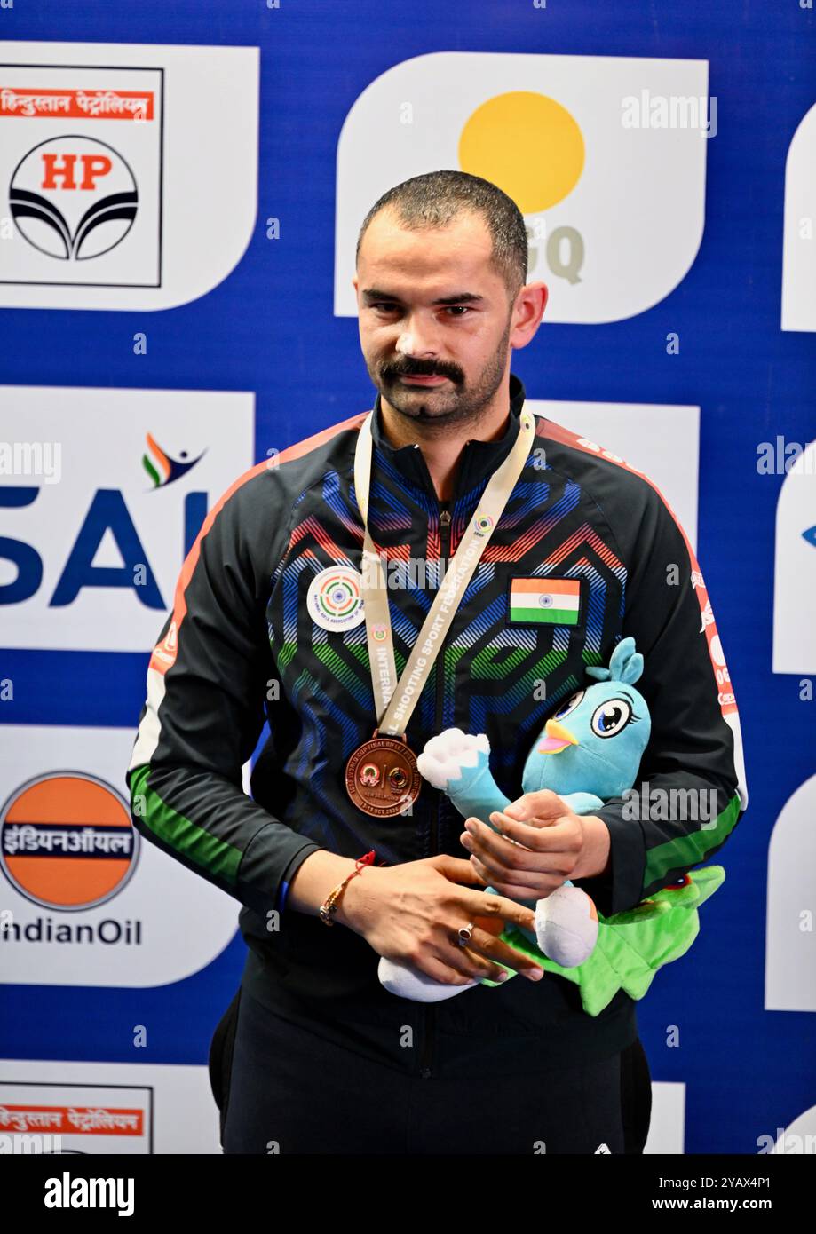 Delhi, INDIA. 16th Oct, 2024. Akhil Sheoran of India won Bronze medal ...