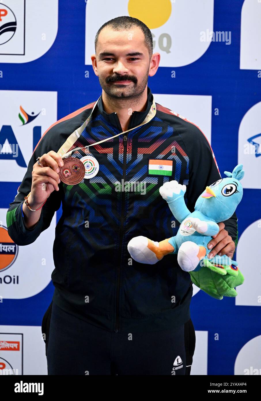 Delhi, INDIA. 16th Oct, 2024. Akhil Sheoran of India won Bronze medal ...