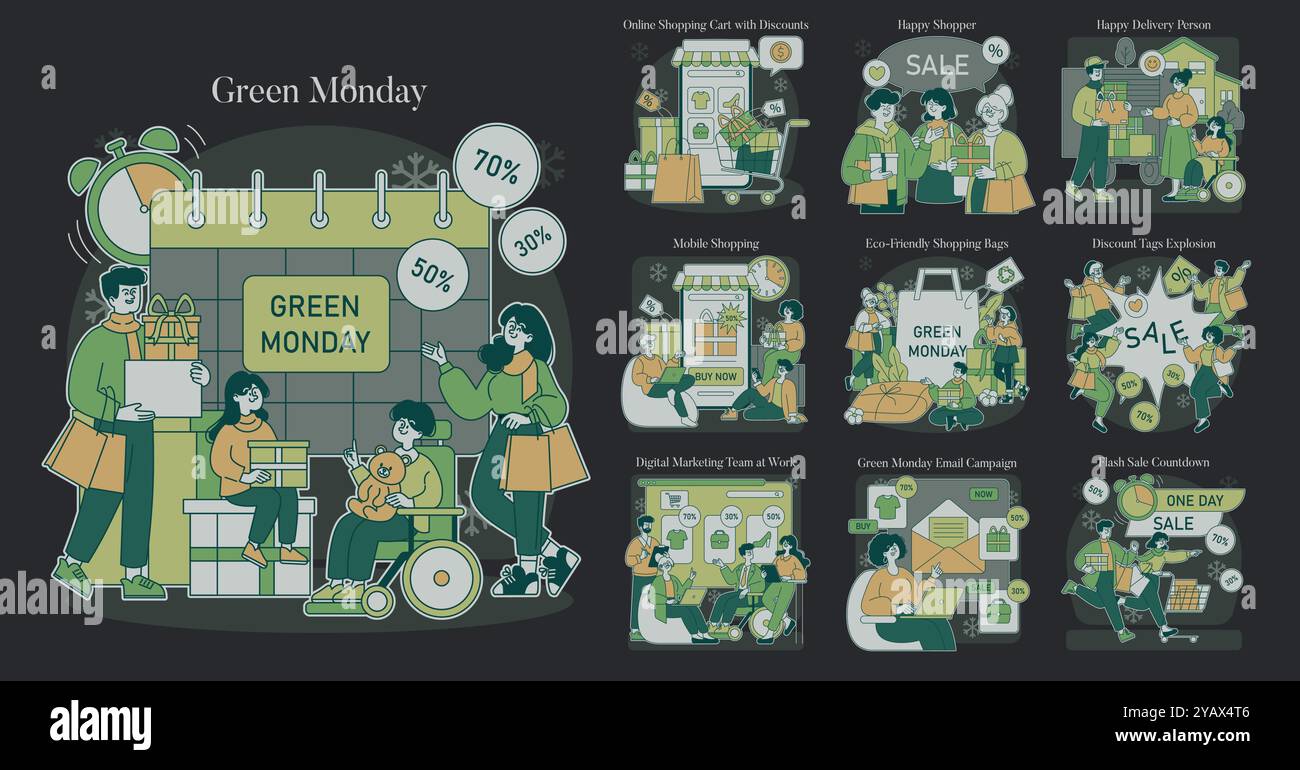 Green Monday concept. Consumers and marketers engage in eco-conscious ...