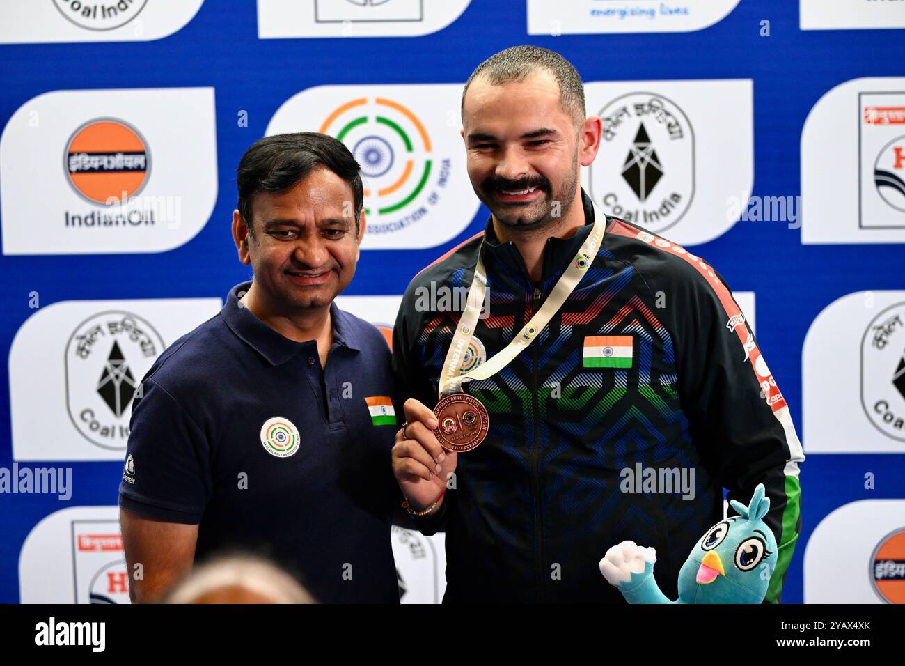 Delhi, INDIA. 16th Oct, 2024. Akhil Sheoran of India won Bronze medal ...