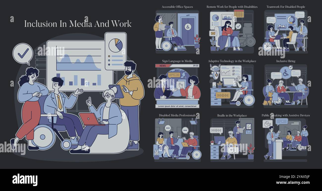 Inclusion in Media and Work set. Diversity in employment and ...