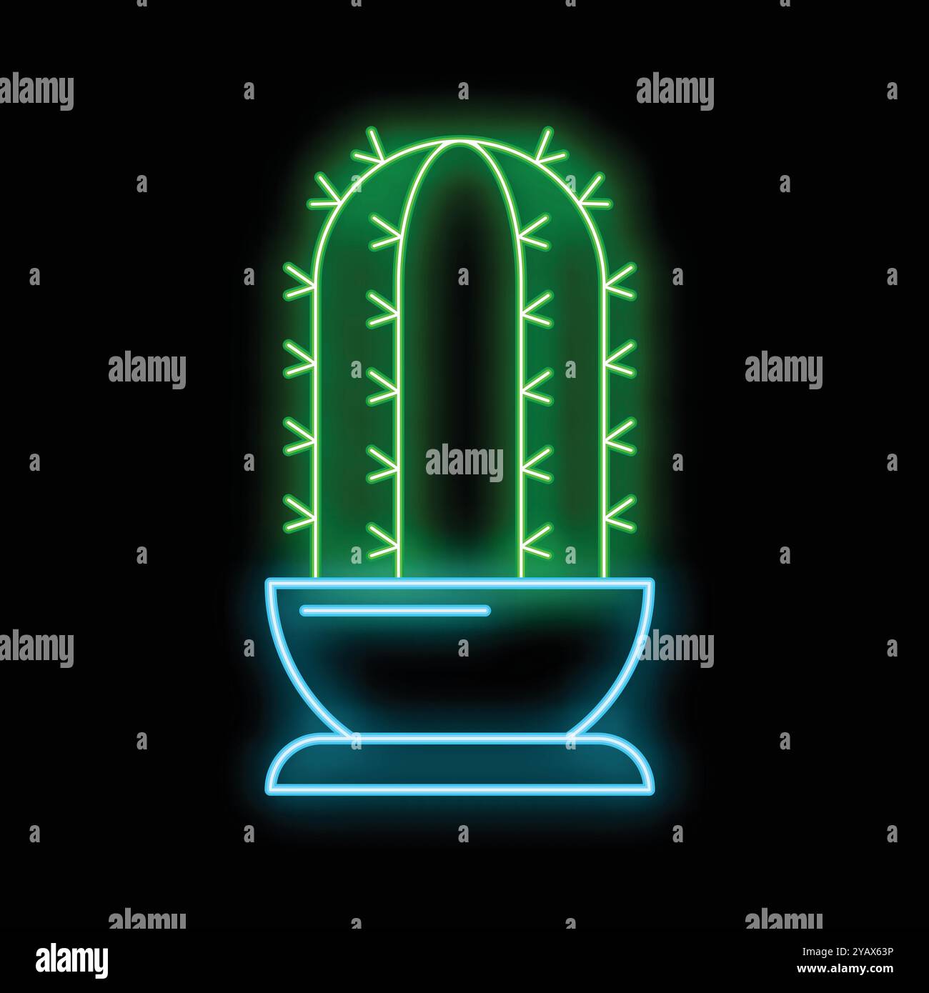 Neon sign representing a cactus in a terracotta pot, perfect for ...