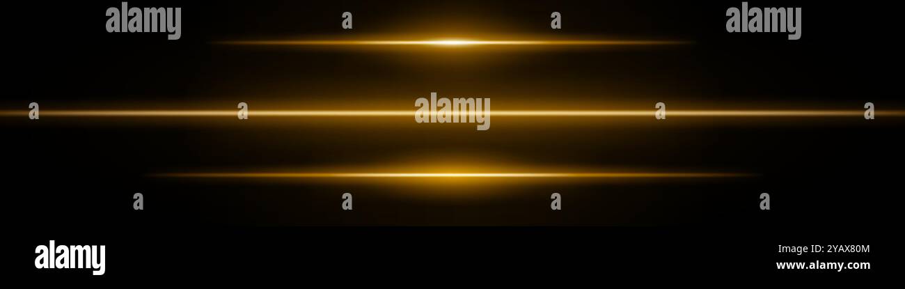 Set golden neon stripes or light flash. Thin line with a white ...