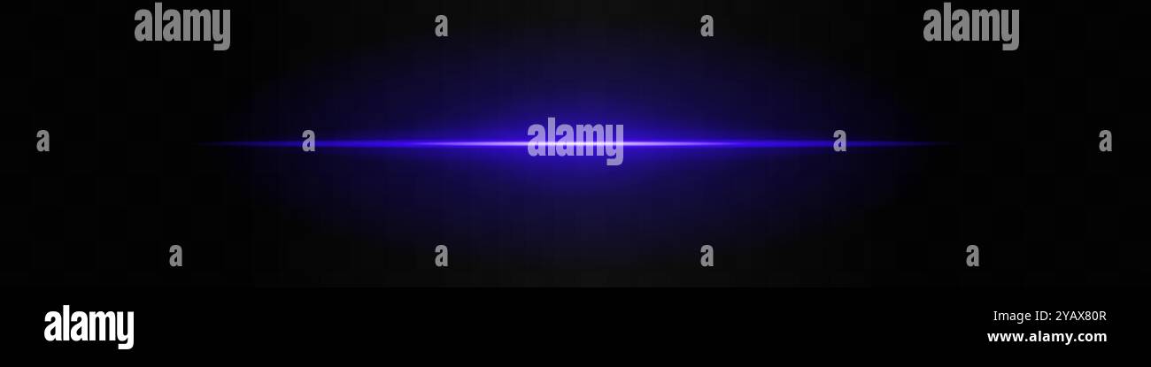 Blue light beam. A sharp horizontal purple beam with a bright center ...