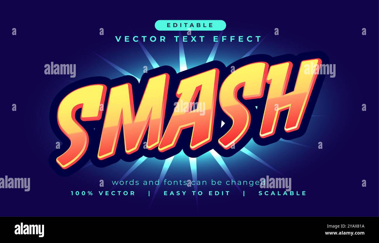 smash bold text effect editable style in yellow and orange color vector ...