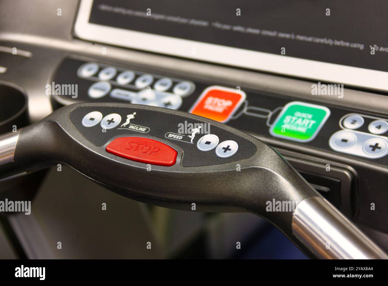 treadmill at the gym close up on the handles and control panel Stock ...