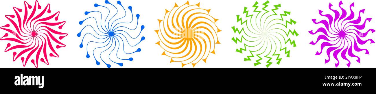 vibrant display of five swirling patterns in various colors. Vector ...