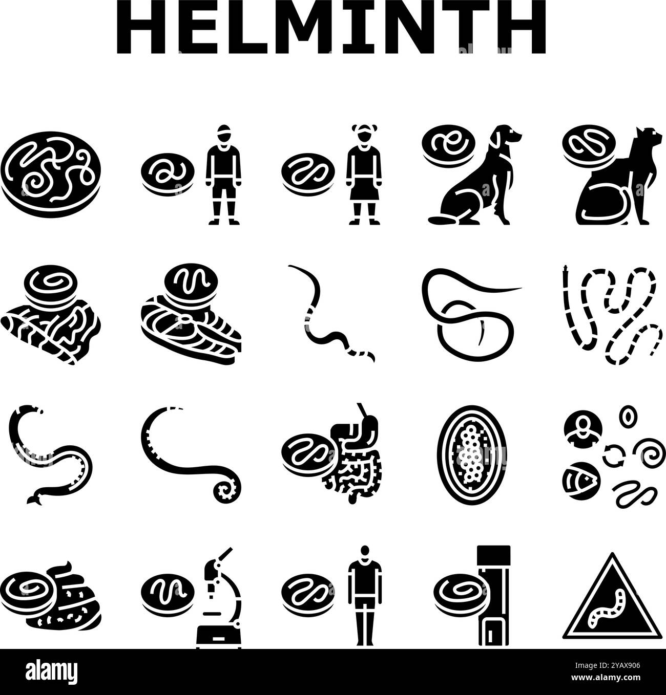 helminth worm parasite roundworm icons set vector Stock Vector Image ...