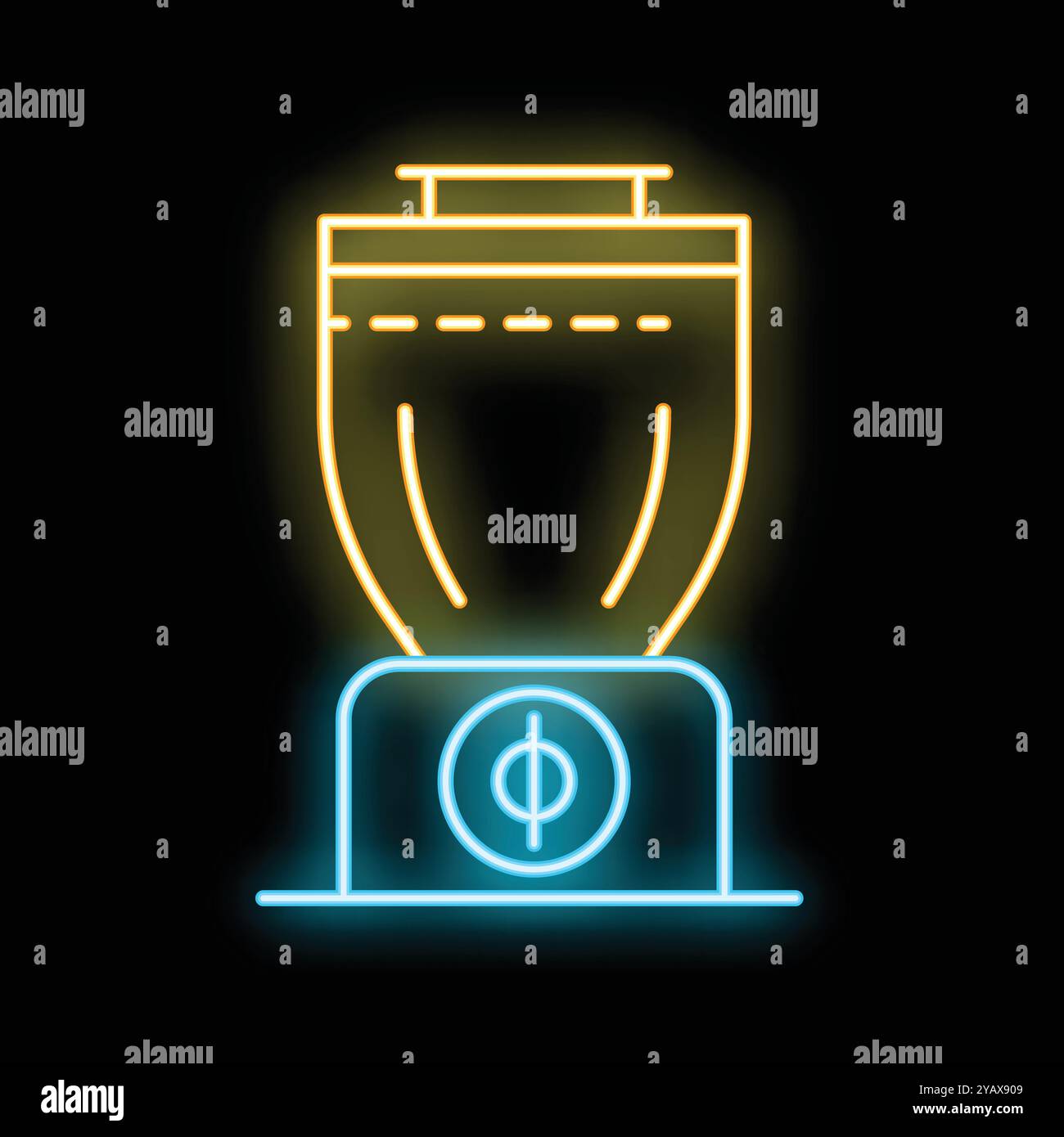 Glowing neon line blender with bowl and phi symbol icon isolated on ...