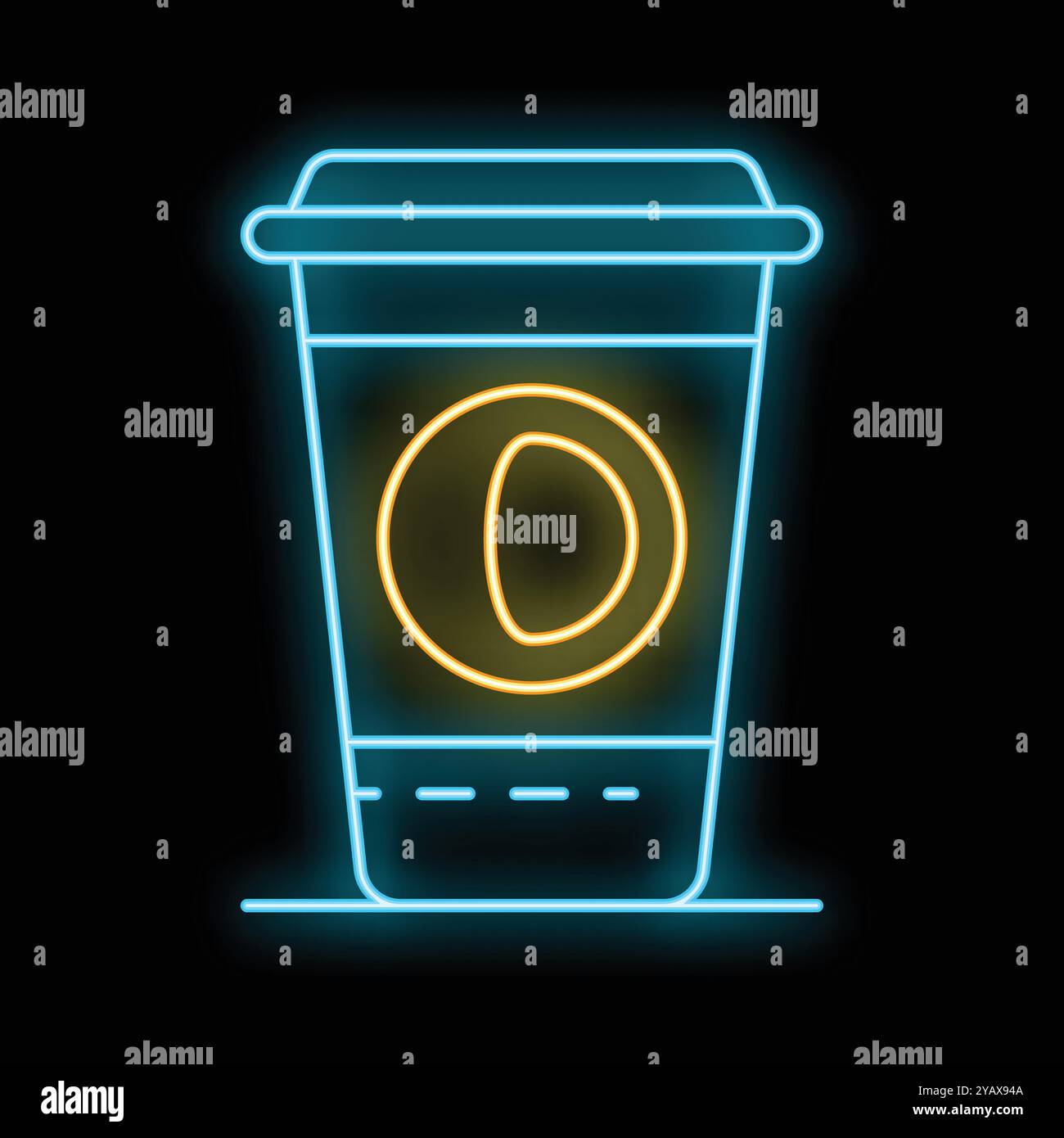 Bright neon coffee cup glowing on black background Stock Vector Image ...