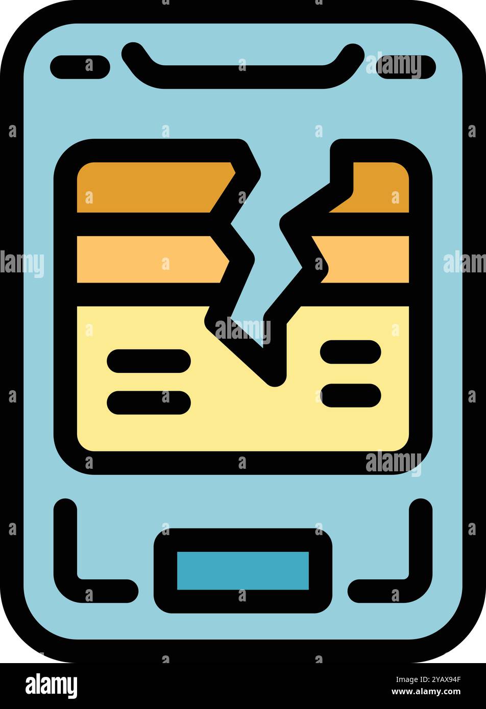 Smartphone showing broken screen with crack displaying internal parts ...