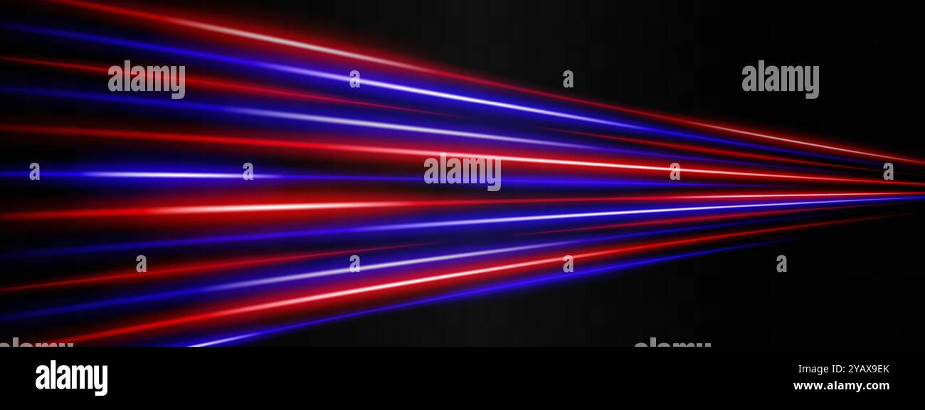 Speed effect. Curved red and blue neon light streaks flowing across a ...