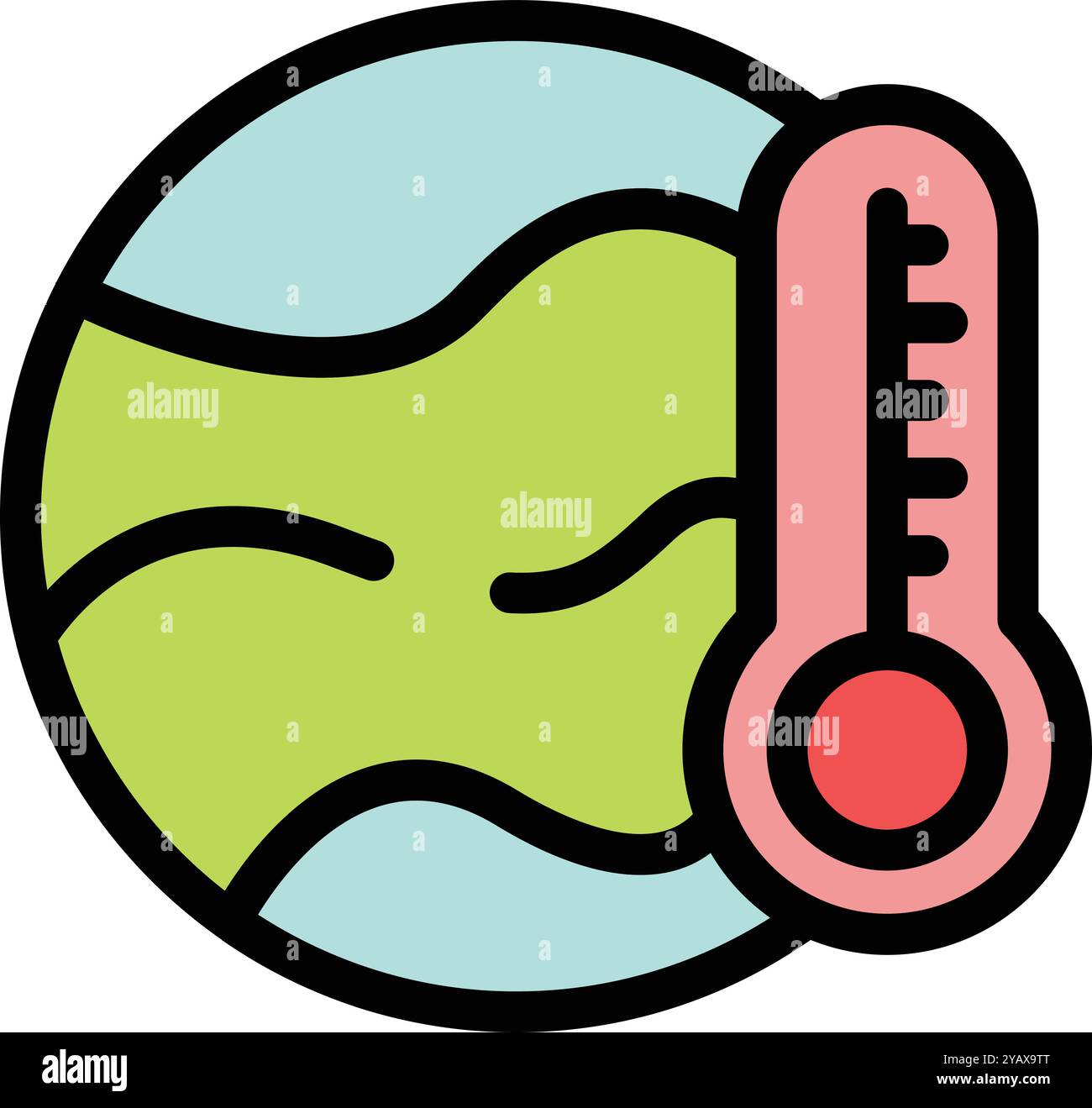 Simple colorful icon of a thermometer indicating a rise in global ...