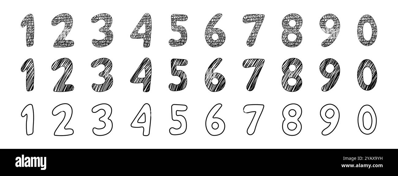 Doodle Number Set Numeric Outline Comic Figure 1 To 0 Hand Drawn