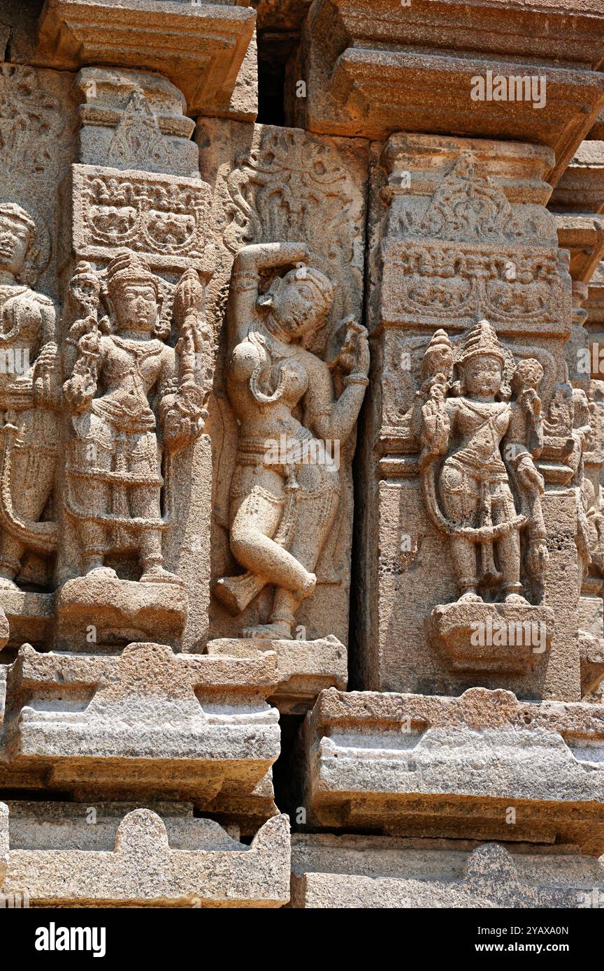 Carved idols on the outer wall of an old temple, near Palasdev Temple ...