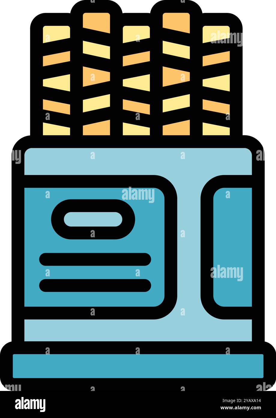 Simple colorful vector icon of a box of breadsticks standing upright ...