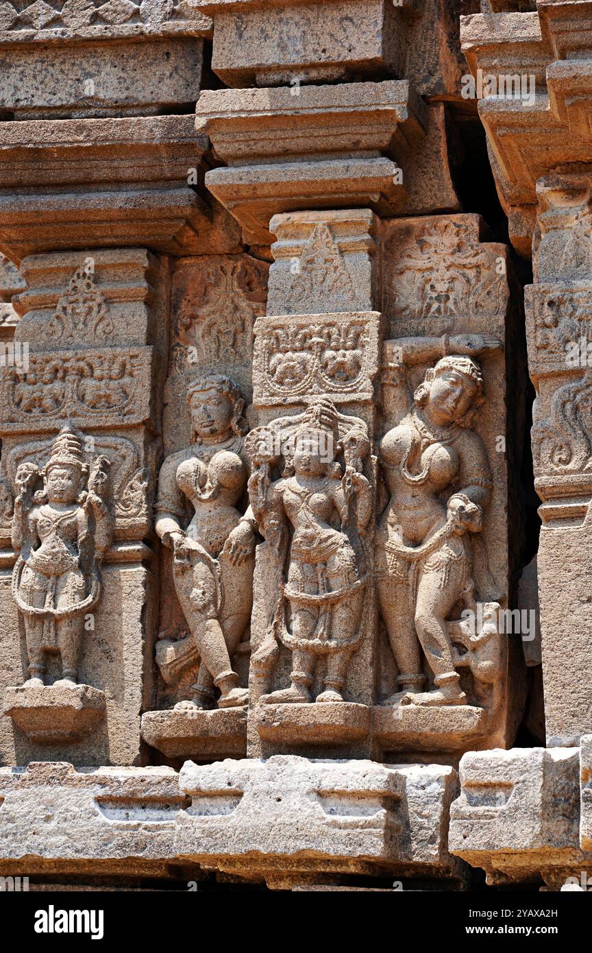 Carved idols on the outer wall of an old temple, near Palasdev Temple ...