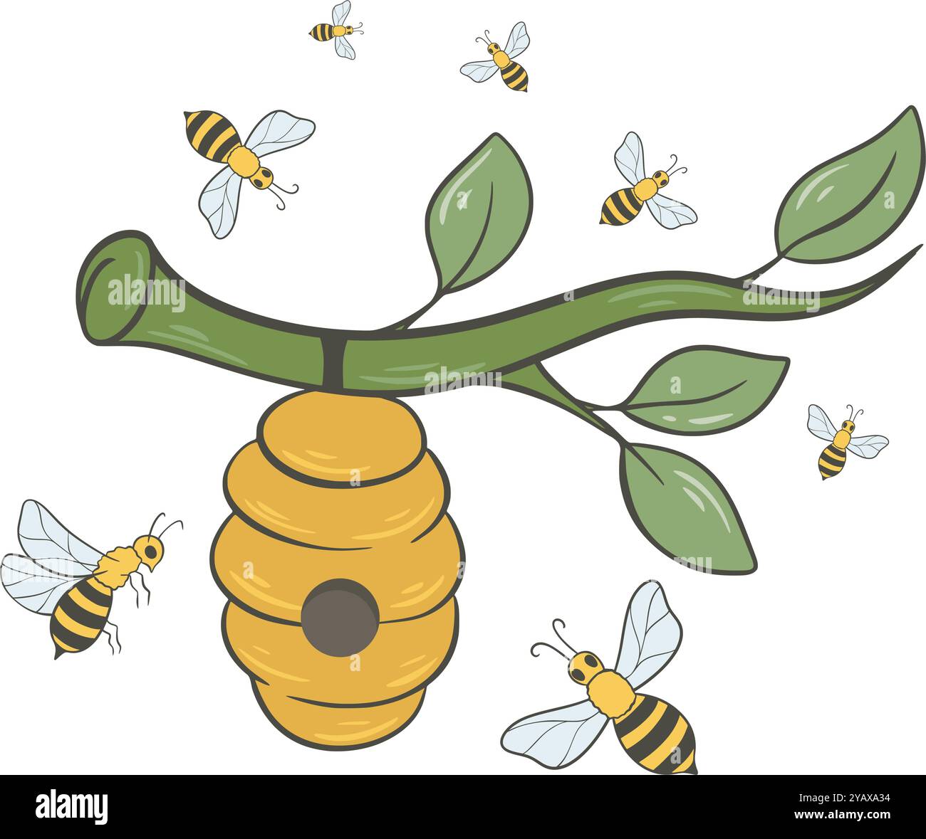Bee hive on tree branch with honey bees Stock Vector Image & Art - Alamy