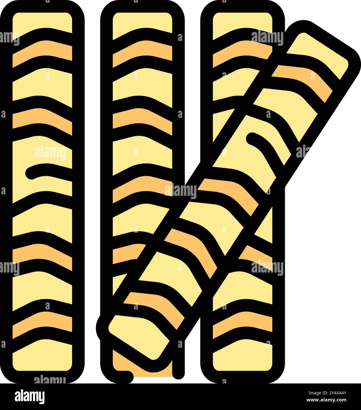 Four crispy wafer sticks are standing side by side, showcasing their ...