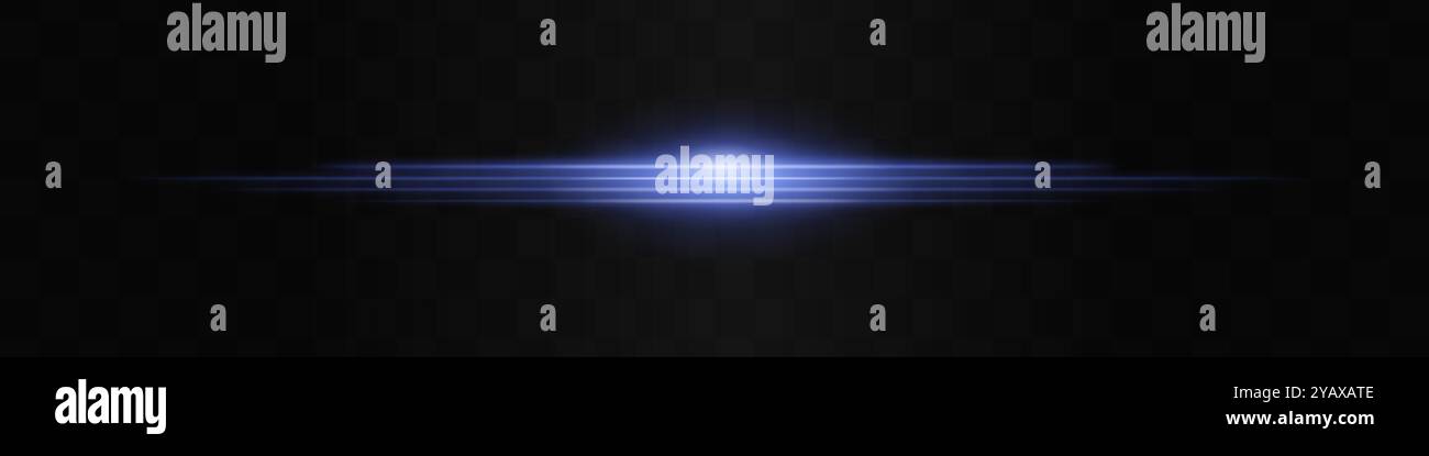 Moving fast Horizontal glowing blue light beam on a black background ...