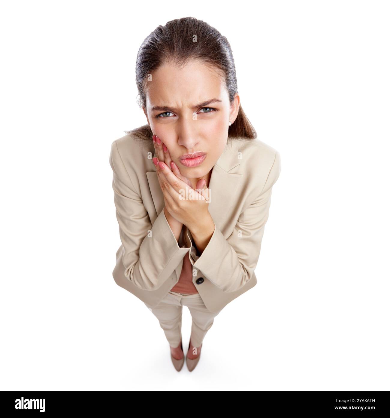 Thinking, question and portrait of woman in studio with solution, guess ...
