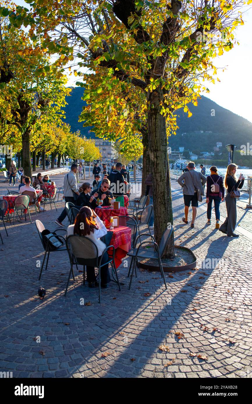 Europe Italy Lombardy City of Como on Lake Como People enjoying the ...