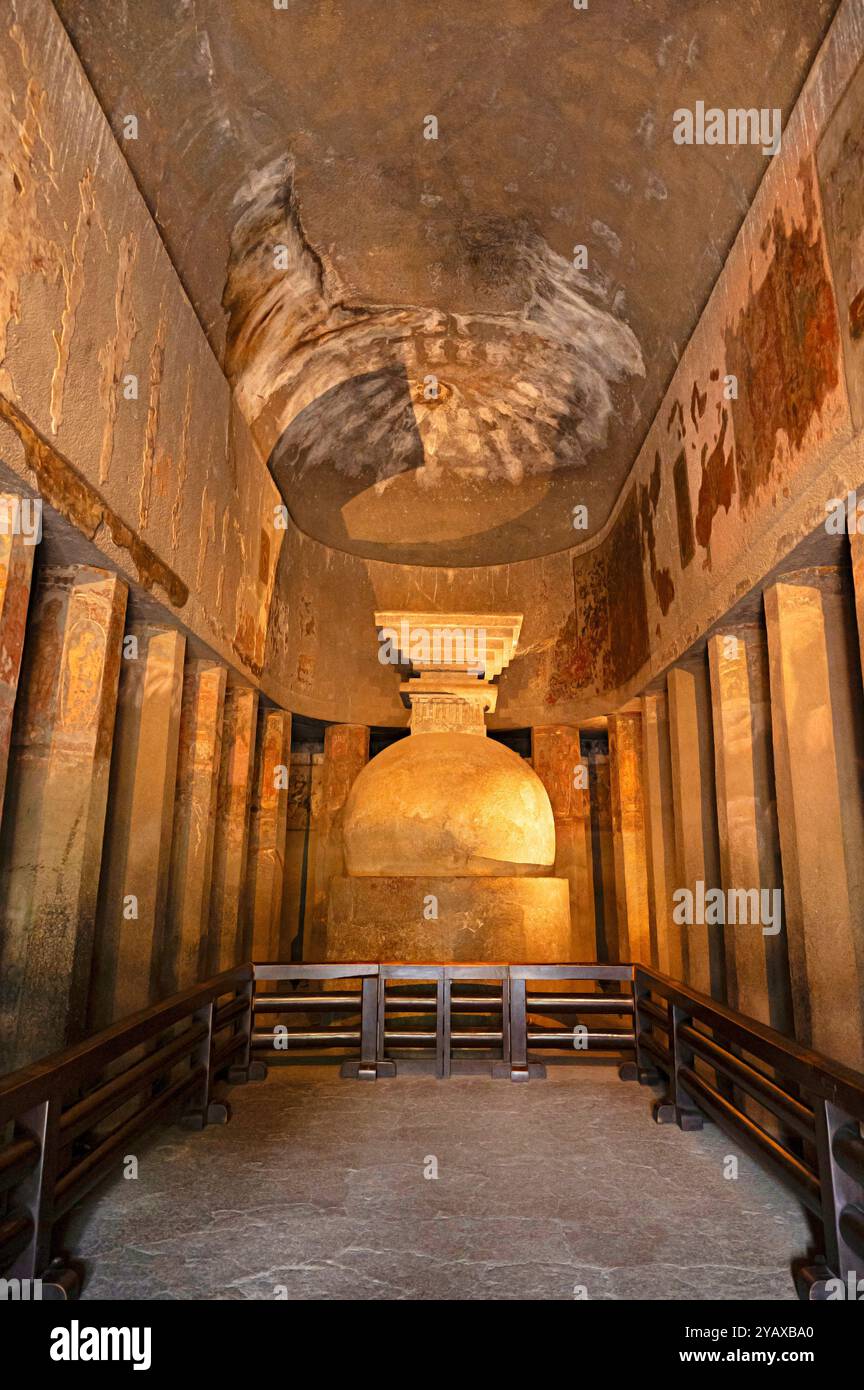 Cave 9: Globular Stupa on a cylindrical base. Ajanta Caves, Aurangabad ...