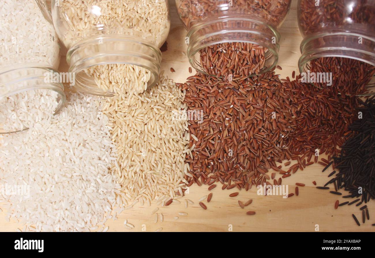 Different Rice Varieties in Rustic Kitchen Stock Photo - Alamy
