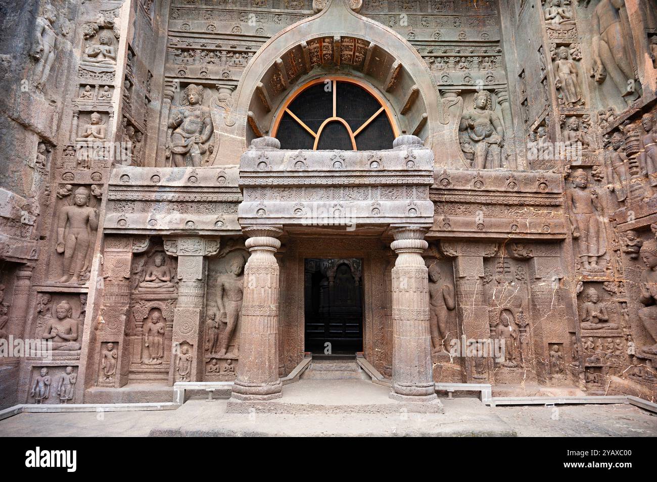 Cave 19: Façade of Prayer hall or Chaitya - Close View. Ajanta Caves ...