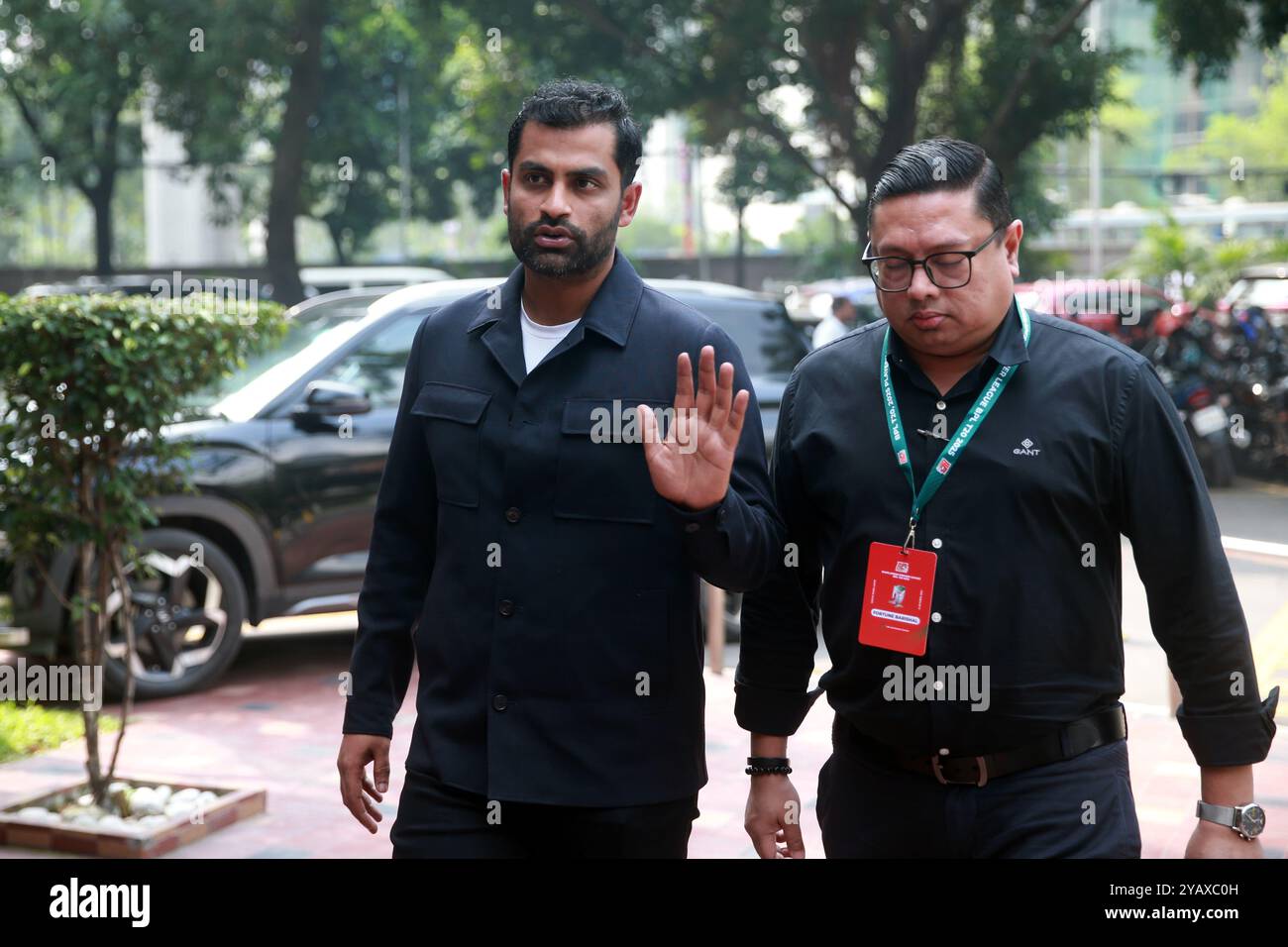 Fortune Barishal captain Tamim Iqbal Khan (L) along team official arrived at the BPL 2025 ...