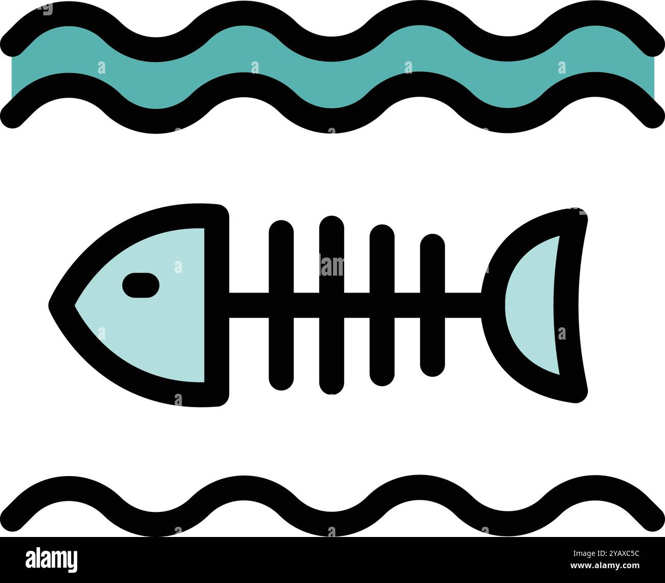 This icon represents a fishbone floating in polluted ocean water ...