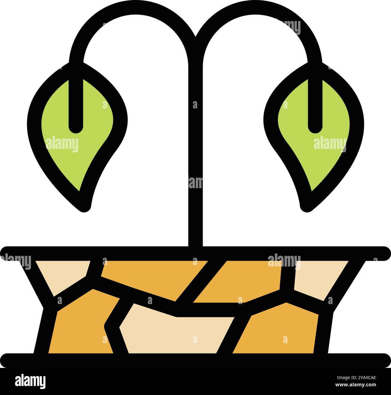 This icon represents a withered plant growing in dry, cracked soil ...