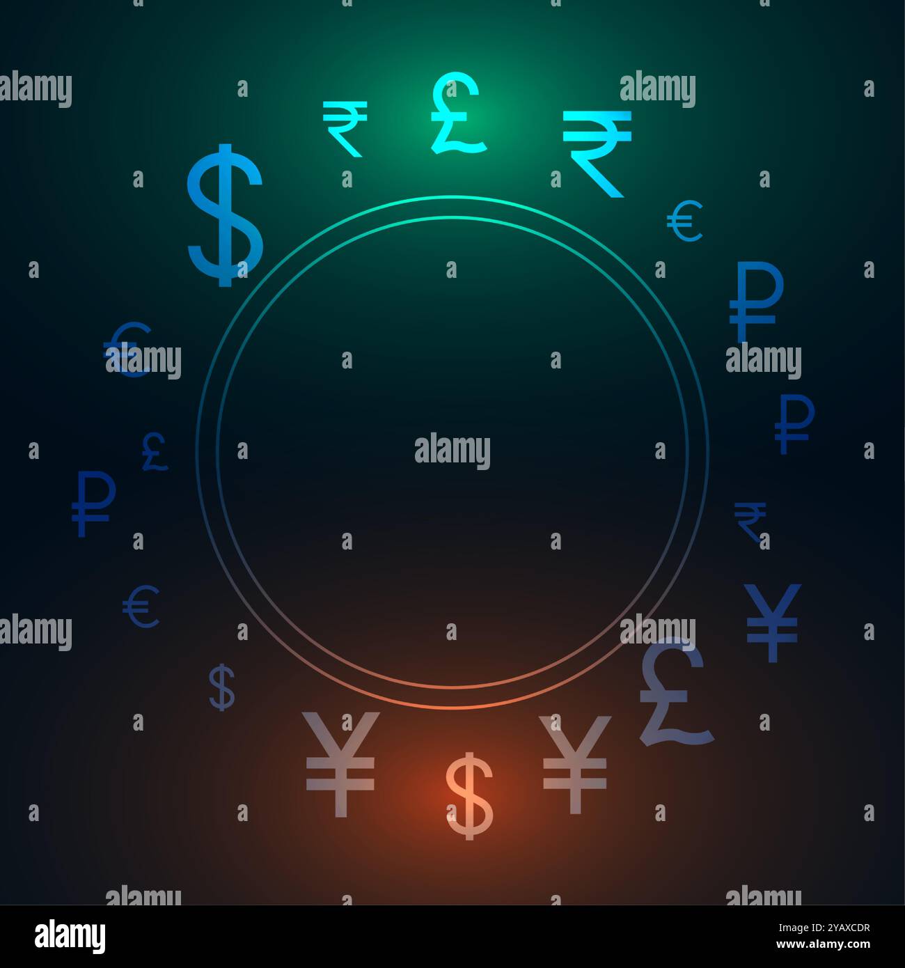 collection of virtual foreign currency symbol background with empty ...