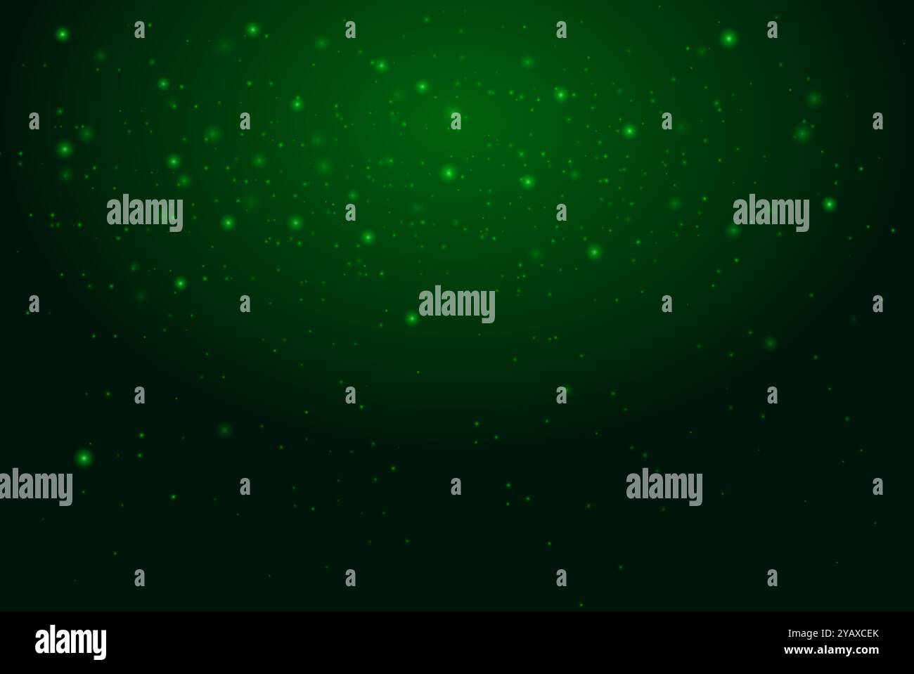 Glowing green particles scattered across a dark background, creating a ...