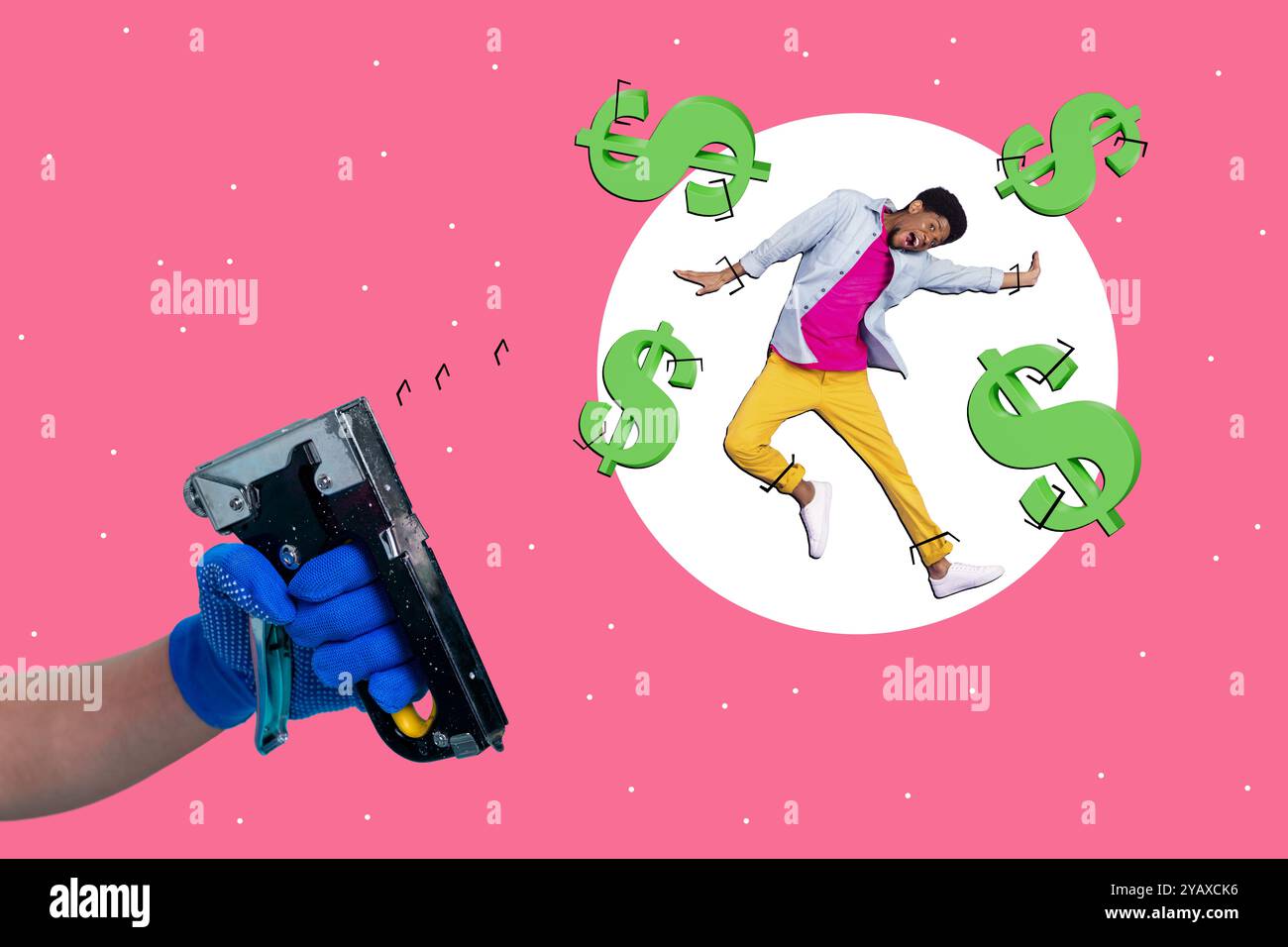 Composite artwork collage image picture of arm hold shoot staple mini ...