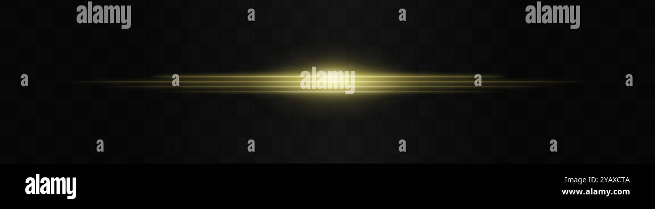 Moving fast Horizontal glowing golden light beam on a black background ...