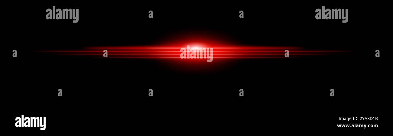 Moving fast Horizontal glowing red light beam on a black background ...