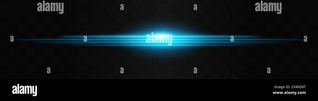 Moving fast Horizontal glowing blue light beam on a black background ...