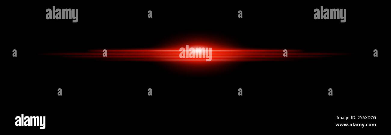 Moving fast Horizontal glowing red light beam on a black background ...