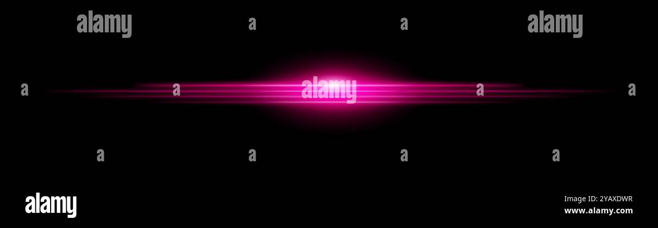 Moving fast Horizontal glowing pink light beam on a black background ...