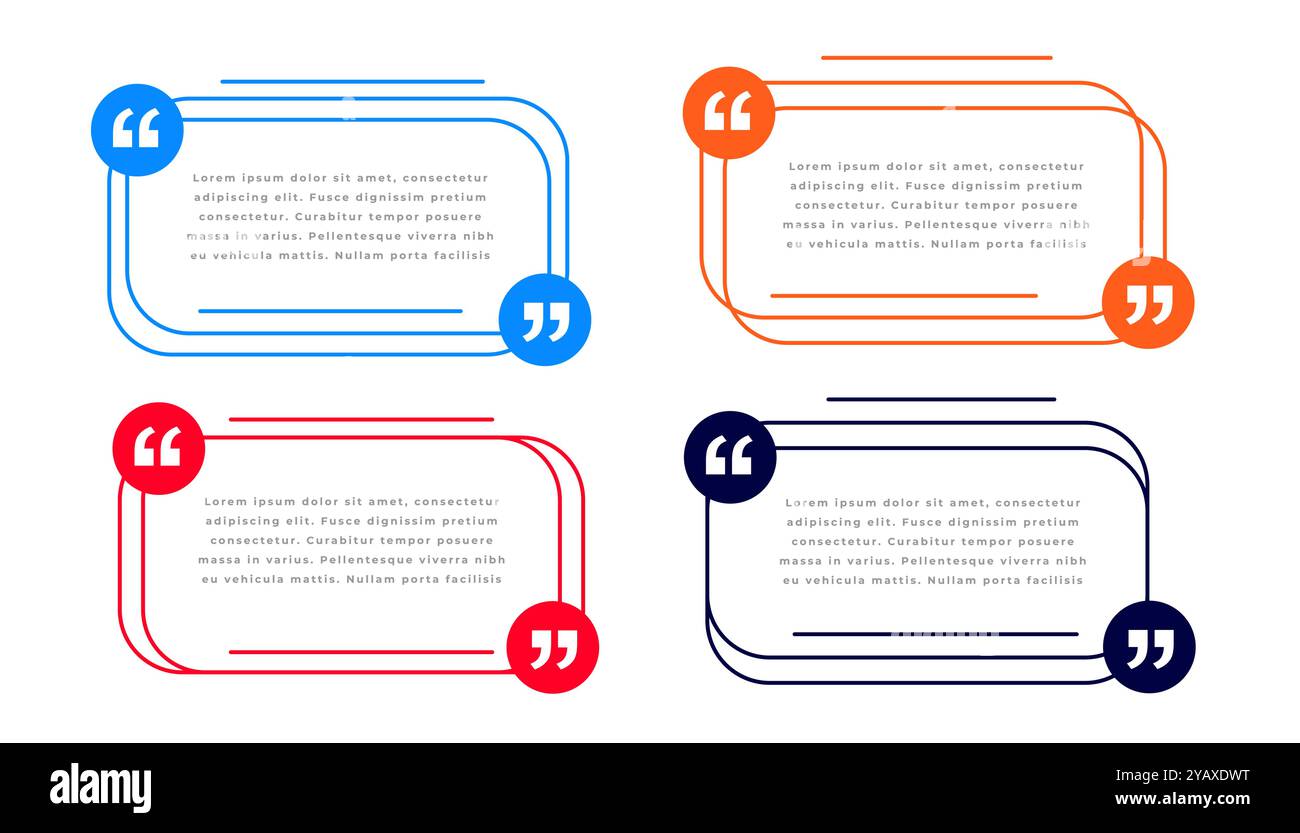 modern and colorful quote mark frame template in set of four vector ...