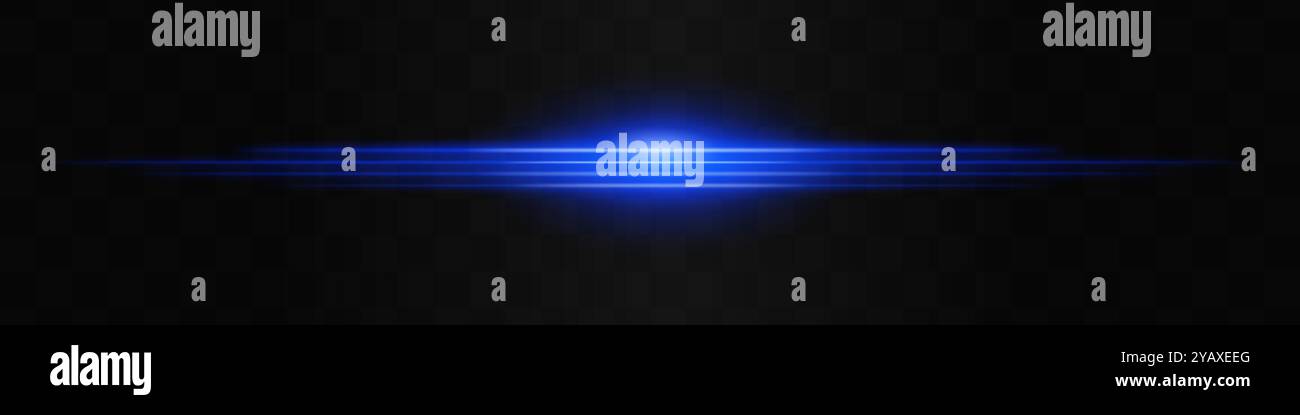 Moving fast Horizontal glowing blue light beam on a black background ...